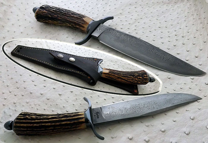 Jerry Rados Custom Bowie Sambar Stag & Damascus w/ Hamon Line ...
