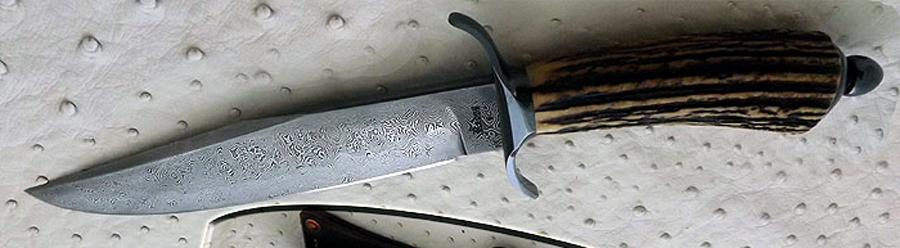 Jerry Rados Custom Bowie Sambar Stag & Damascus w/ Hamon Line ...