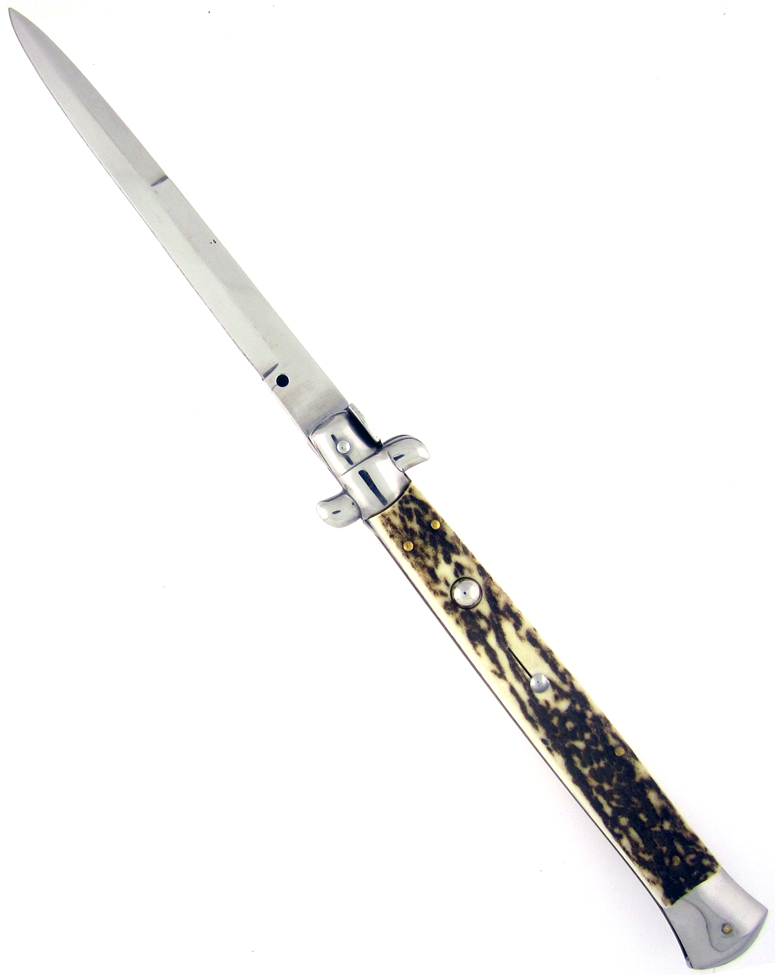 Italian 13inch Stiletto Auto Swivel Lock Genuine Stag | American Edge ...