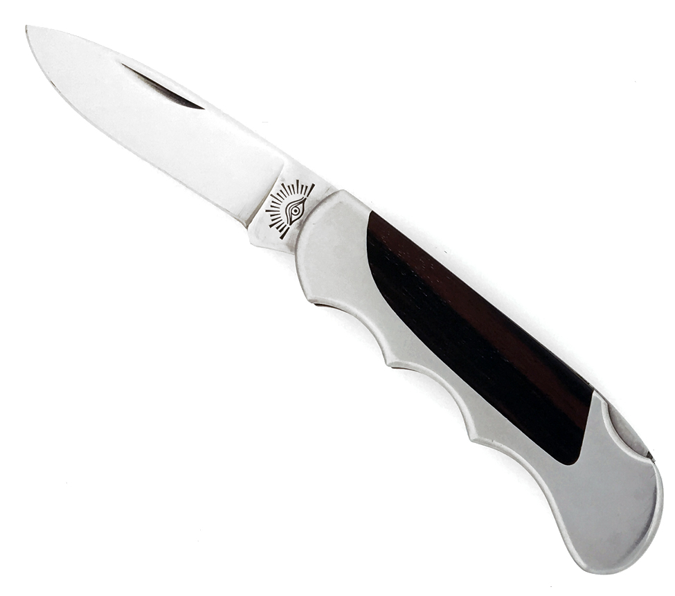 German Eye Brand Lock Back Finger Grooved Stainless Steel w/ Wood Inlay ...