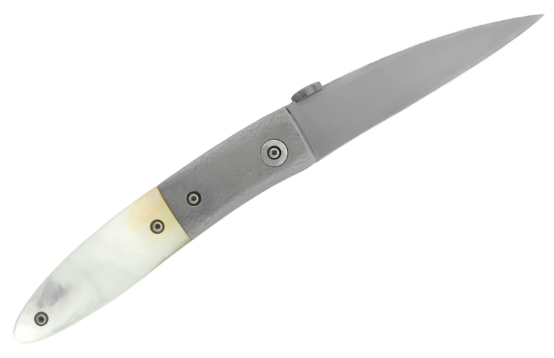 C.H. Morris Custom Liner Lock Titanium Gold Lip Pearl Wharncliffe Blade ...