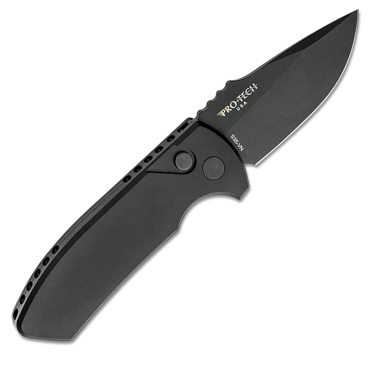 Pro-Tech Les George SBR Left Handed Solid Black Handle DLC Blade LG403-LH | American Edge Knives