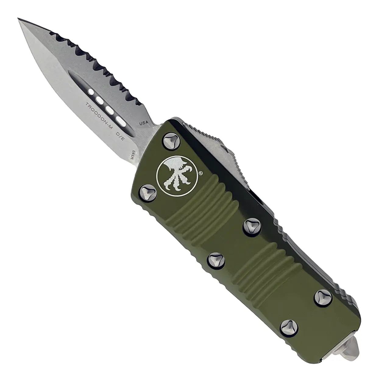 Microtech Mini Troodon D/E OD Green Stonewash Full Serrated 238-12OD ...