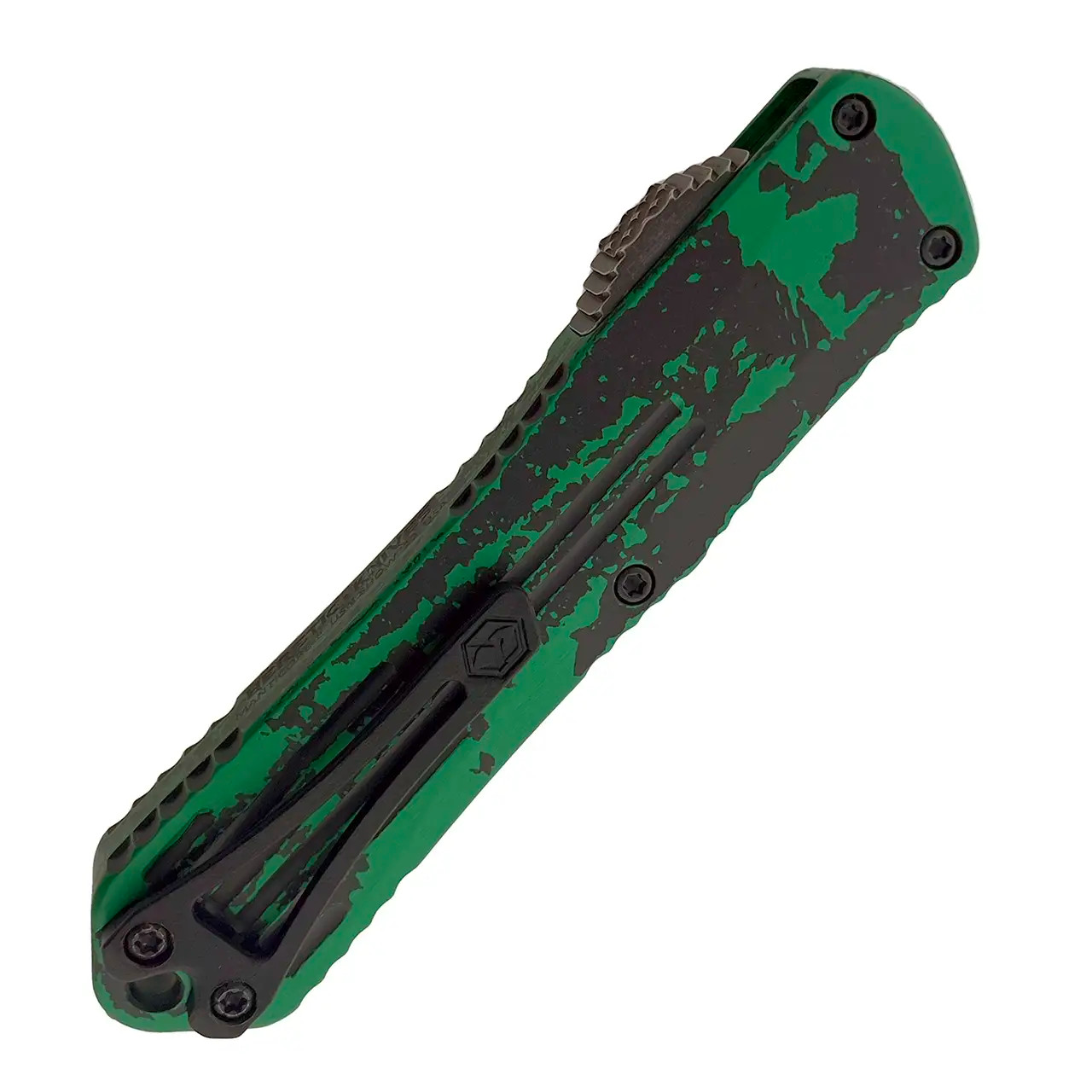 Heretic Knives Manticore E Recurve Breakthrough Green Handle Battleworn Black Blade USN Show ...