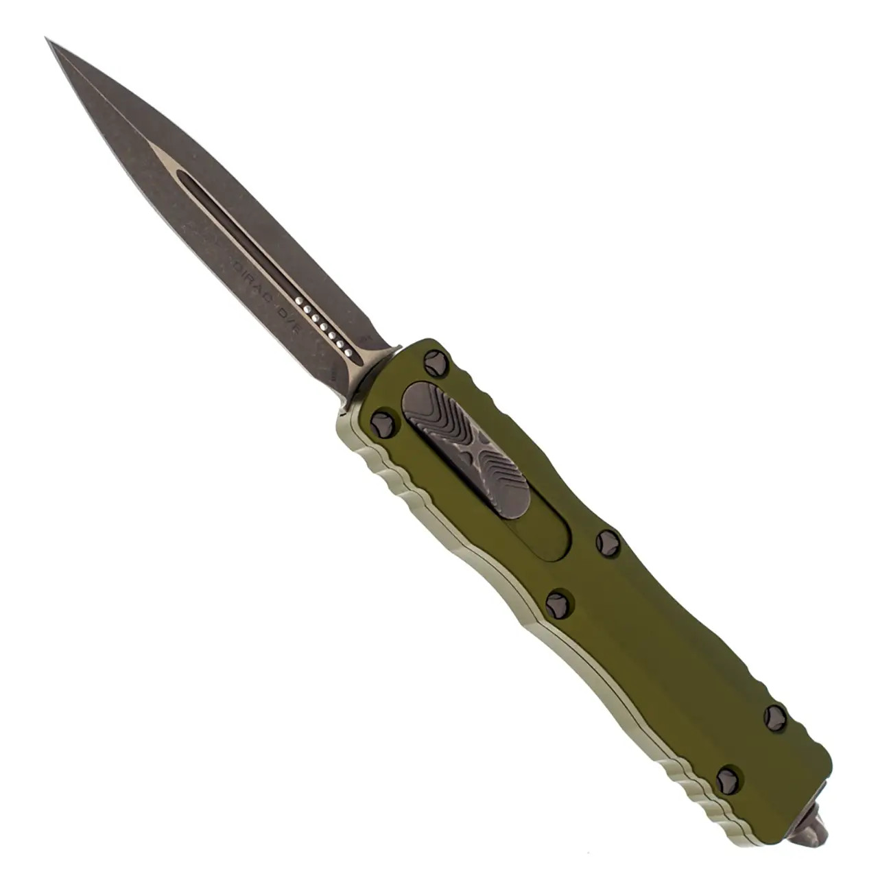 Microtech Dirac D/E OD Green Handle Bronze Apocalyptic Standard Blade 225-13APOD | American Edge ...
