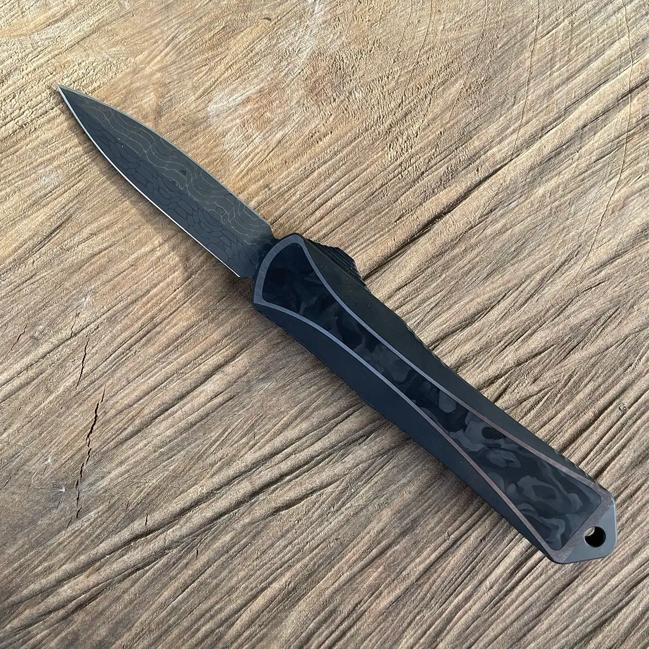 Heretic Knives Manticore S D/E DLC Stainless w/ Marbled Carbon Fiber ...