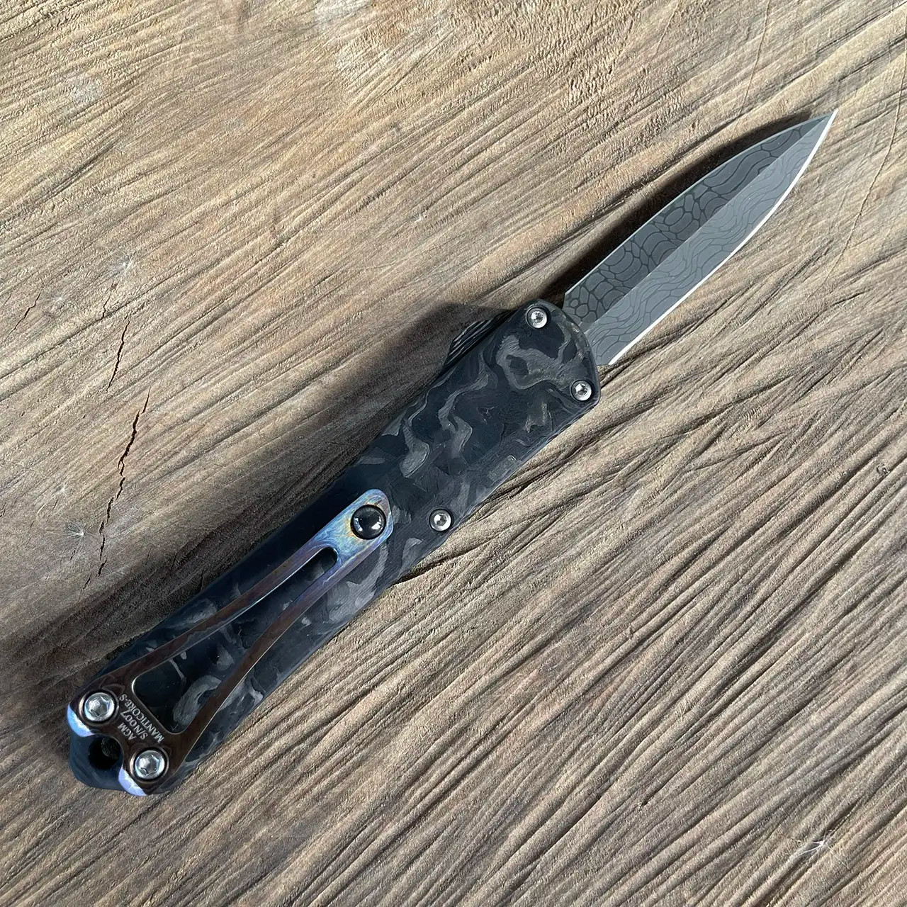 Heretic Knives Manticore S D/E DLC Stainless w/ Marbled Carbon Fiber ...