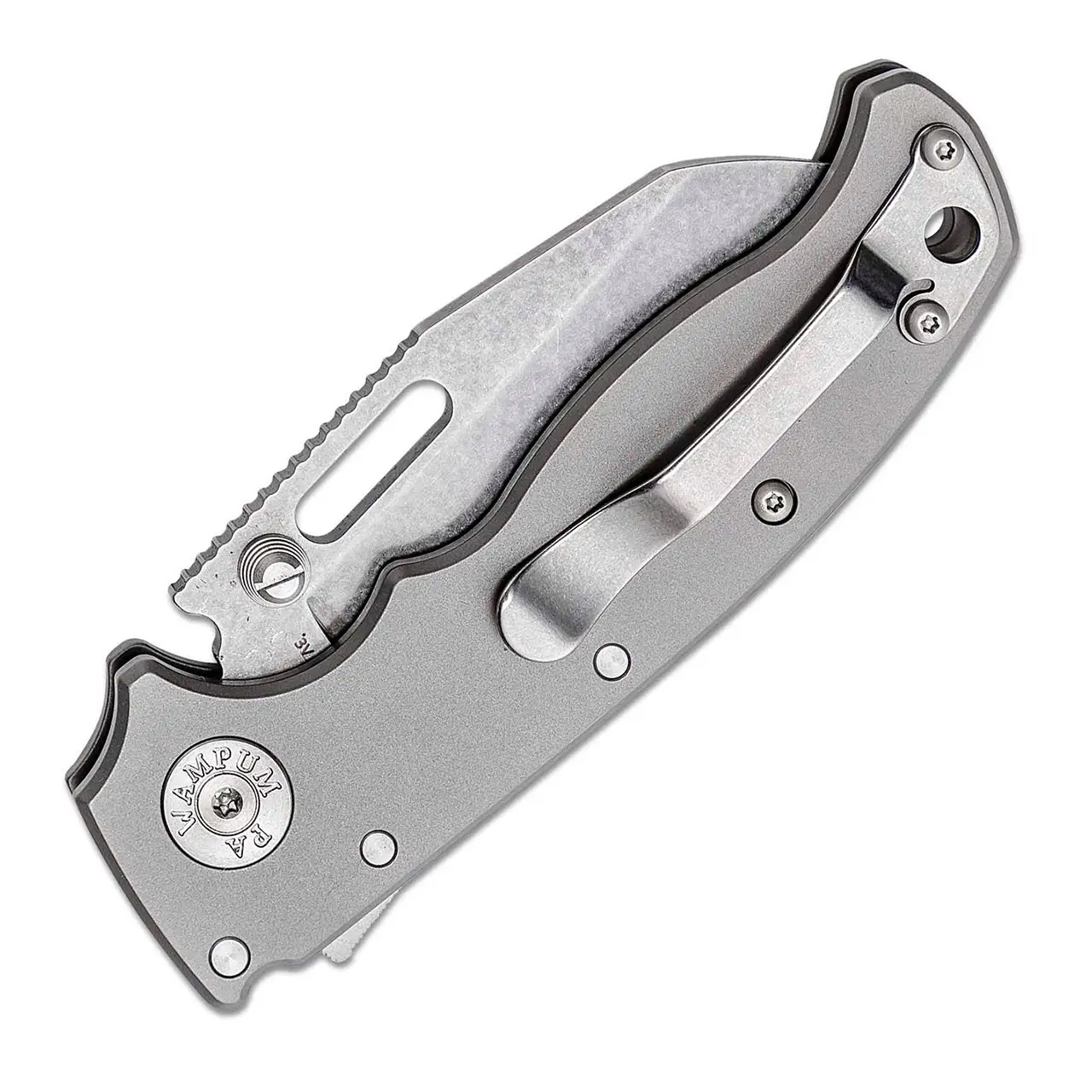 Demko AD-20.5 Shark Lock Shark Foot Smooth Titanium Handle Stonewash 3V Blade | American Edge Knives