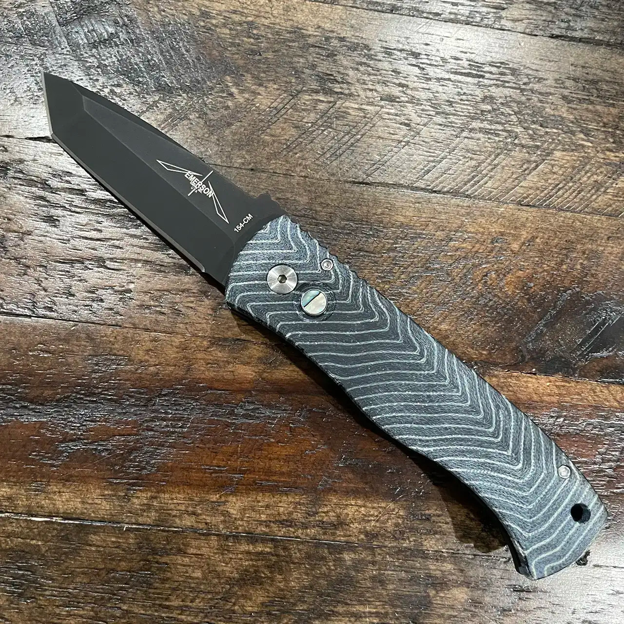 Pro-Tech Emerson CQC7 Auto Tanto Denim Stripe Unique Micarta Top DLC ...