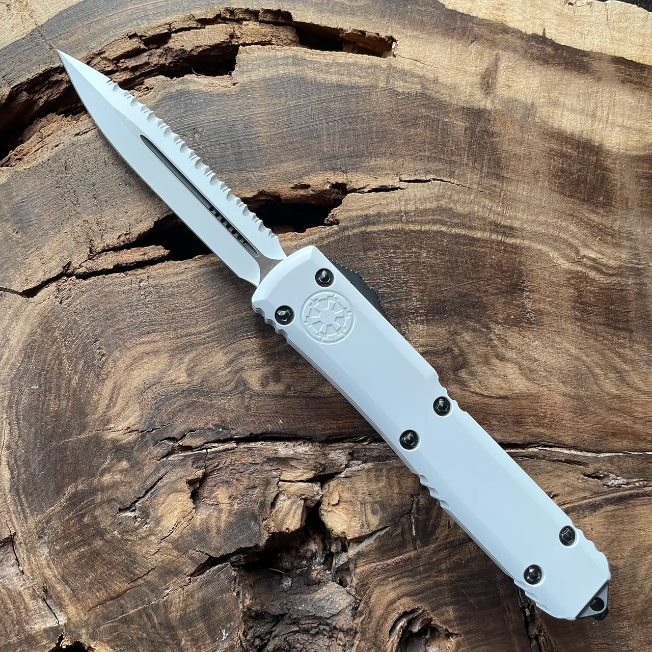 Microtech Ultratech D/E Storm Trooper White Deep Engraved Full Serrated ...