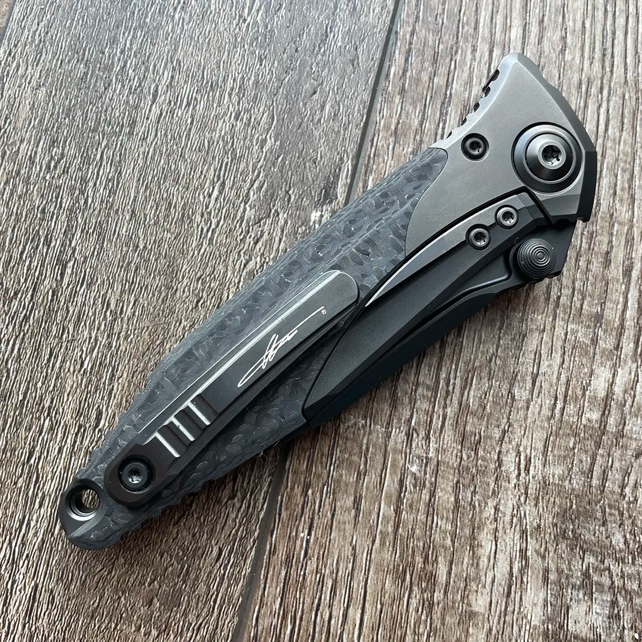 Microtech Socom Bravo S/E DLC Titanium Handle w/ Carbon Fiber Scales DLC Standard Blade DLC ...