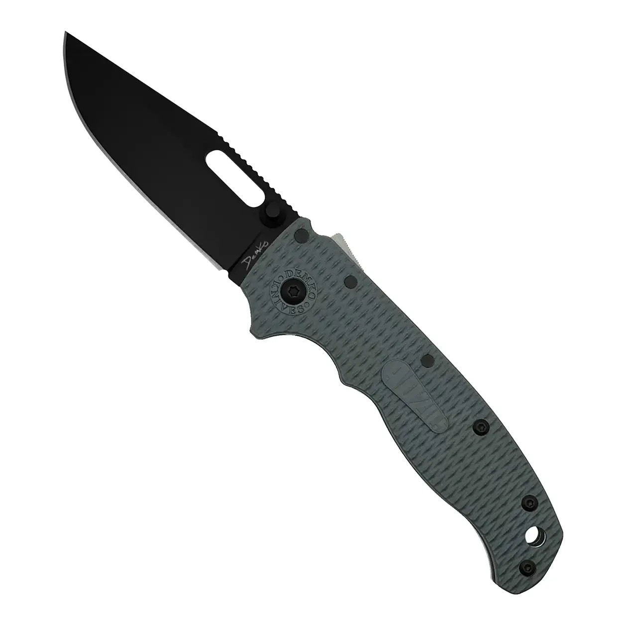 Demko AD-20.5 Shark Lock Gray Grivory Handle DLC Clip Point D2 Blade | American Edge Knives