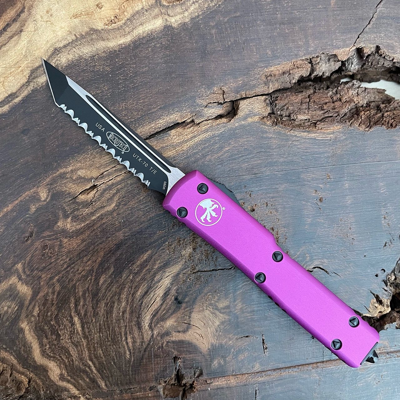 Microtech UTX-70 T/E Violet Full Serrated 149-3VI | American Edge Knives