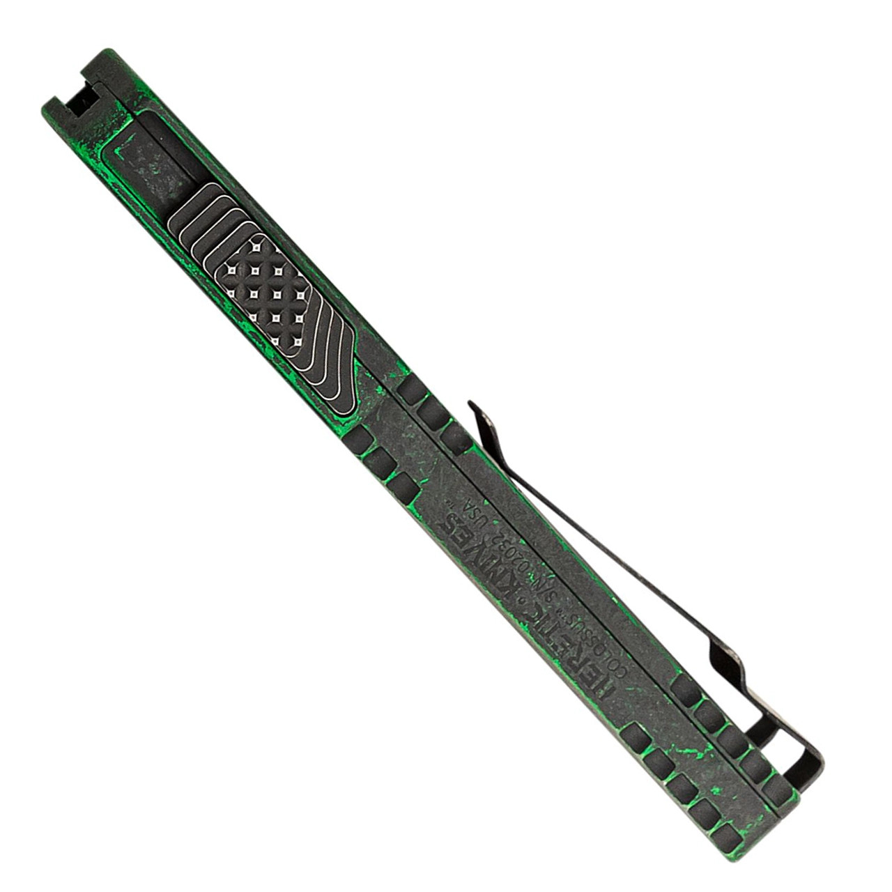 Heretic Knives Colossus T/E Breakthrough Green Handle w/ Black Grip Inlays Battle Black Standard ...