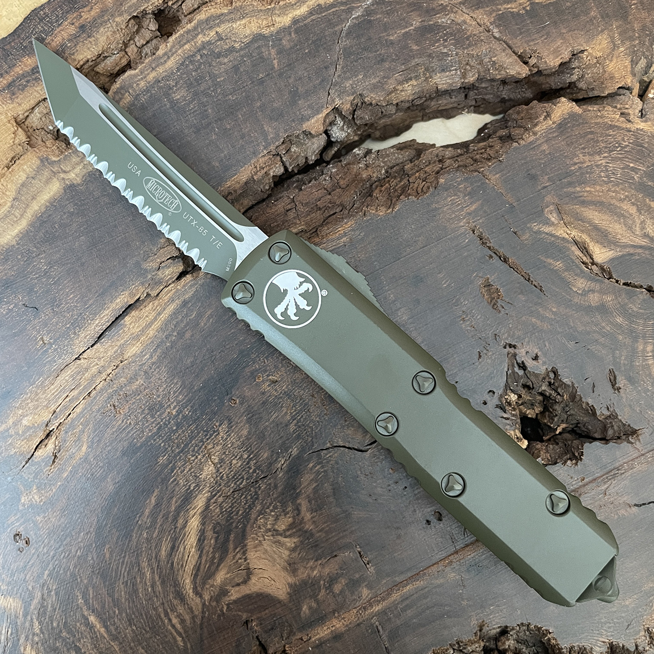 Microtech UTX-85 T/E Cerakote OD Green Full Serrated 233-3COD | American Edge Knives