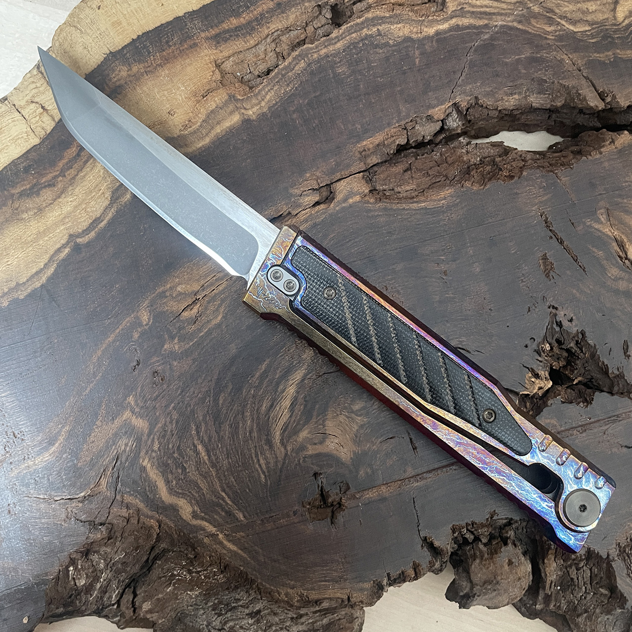Reate EXO T/E Gravity Knife Anodized Titanium Handle w/ Black Micarta ...