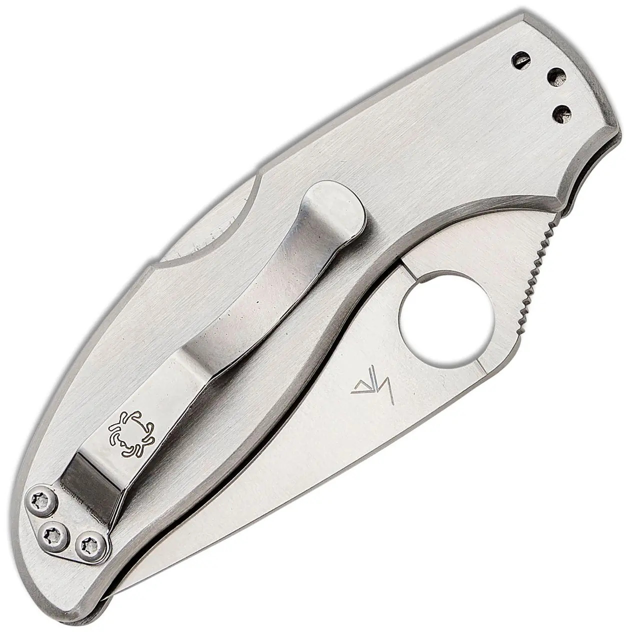 Spyderco UpTern Lockback Folder Stainless Steel Handles Satin Partially ...