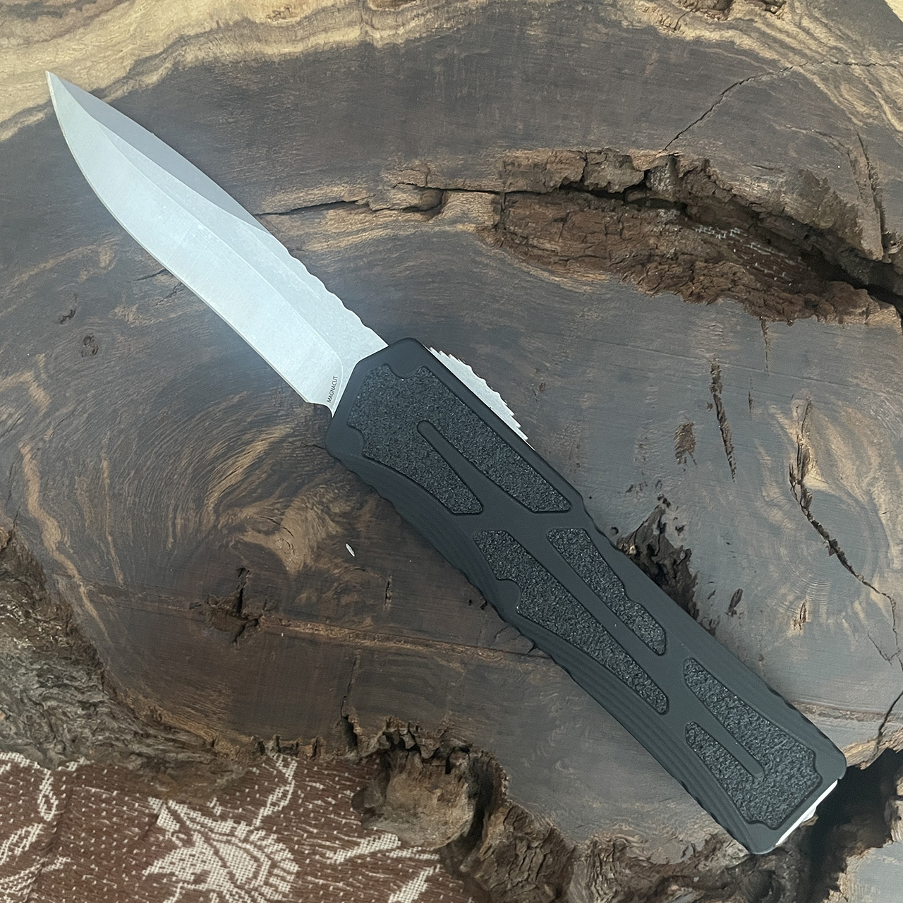 Heretic Knives Colossus Recurve Black Handle Stonewash Blade H042-2A | American Edge Knives