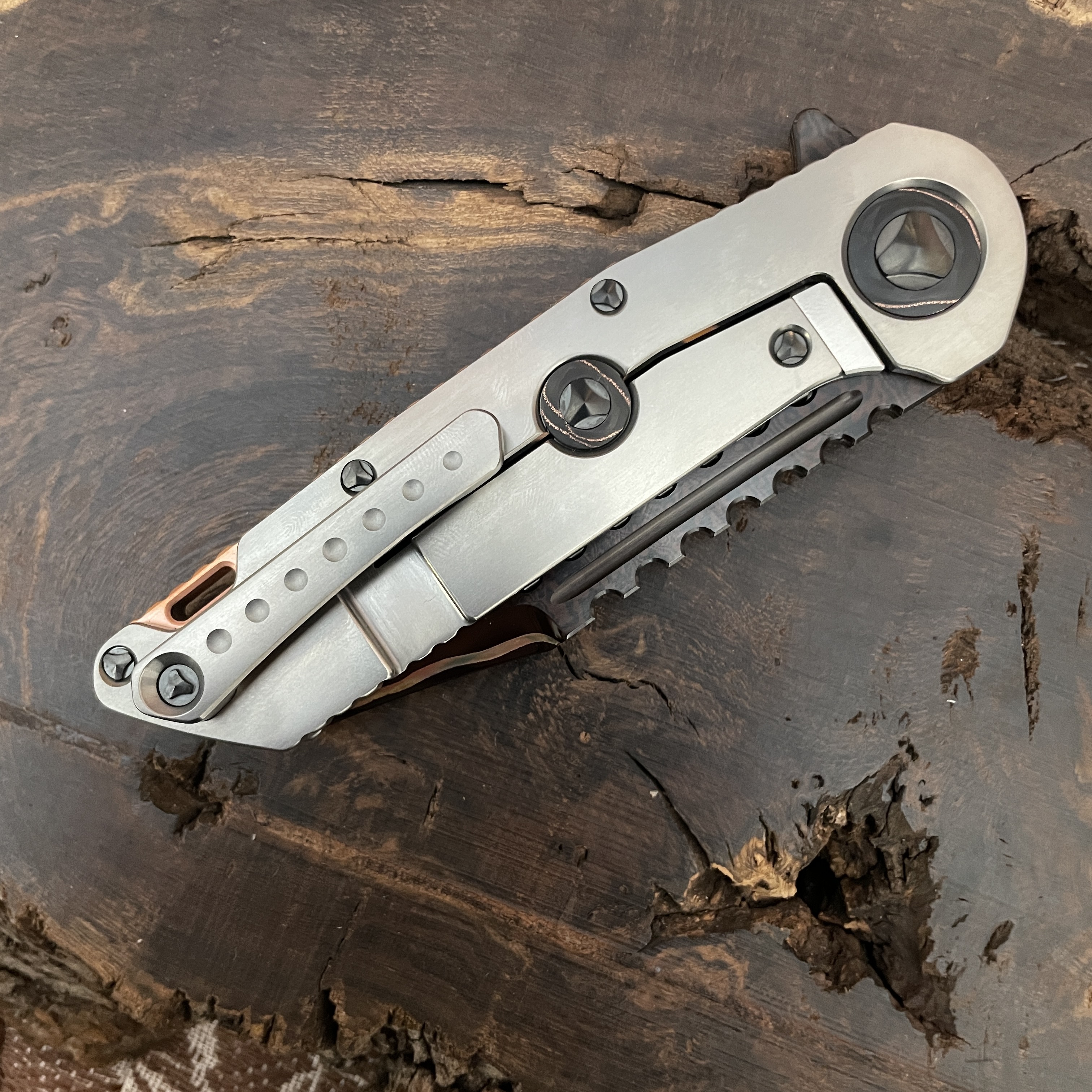 Marfione Custom Warhound Frame Lock Flipper Satin Finish Titanium w ...