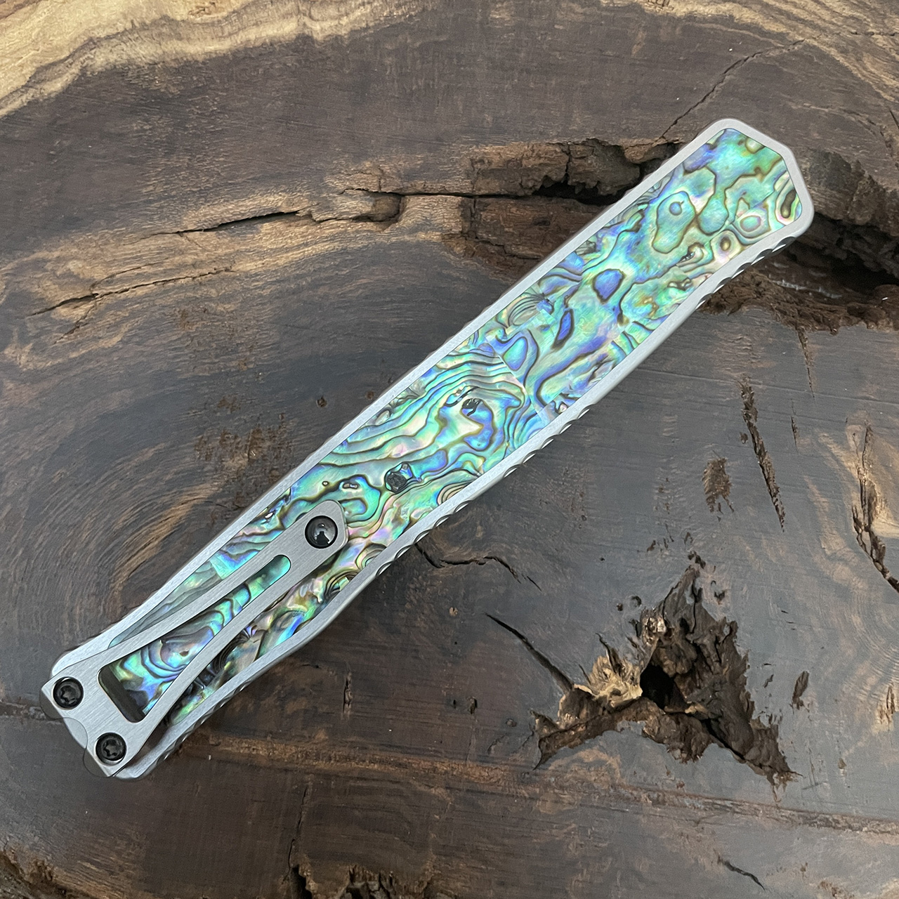 Heretic Knives Custom Cleric II T/E Stainless Handle w/ Abalone Inlay ...