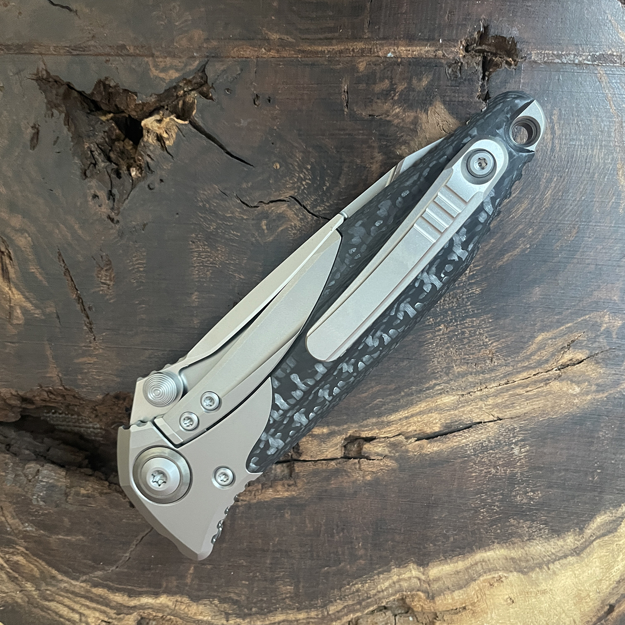 Microtech Socom Bravo T/E Titanium Handle w/ Carbon Fiber Scales Bead ...
