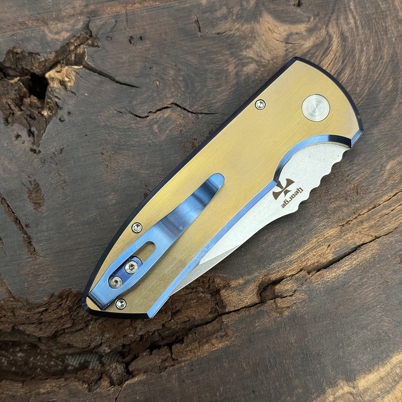 Pro-Tech Les George SBR Custom 006 Two-Tone Blue Bronze Titanium HandlesStonewash S35VN Blade ...