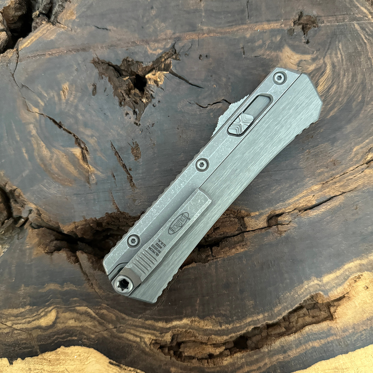 Microtech Glykon Bayonet Natural Clear Handle w/ Apocalyptic Overlay ...