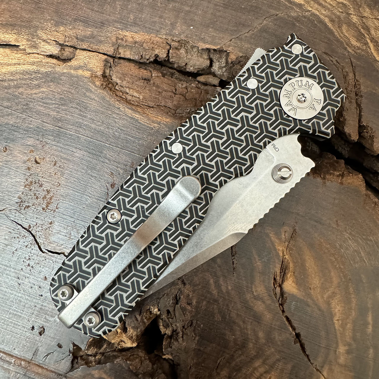 Demko AD-20.5 Shark Cub Shark Lock Basketweave Black Aluminum Handle Stonewash Clip Point CPM ...