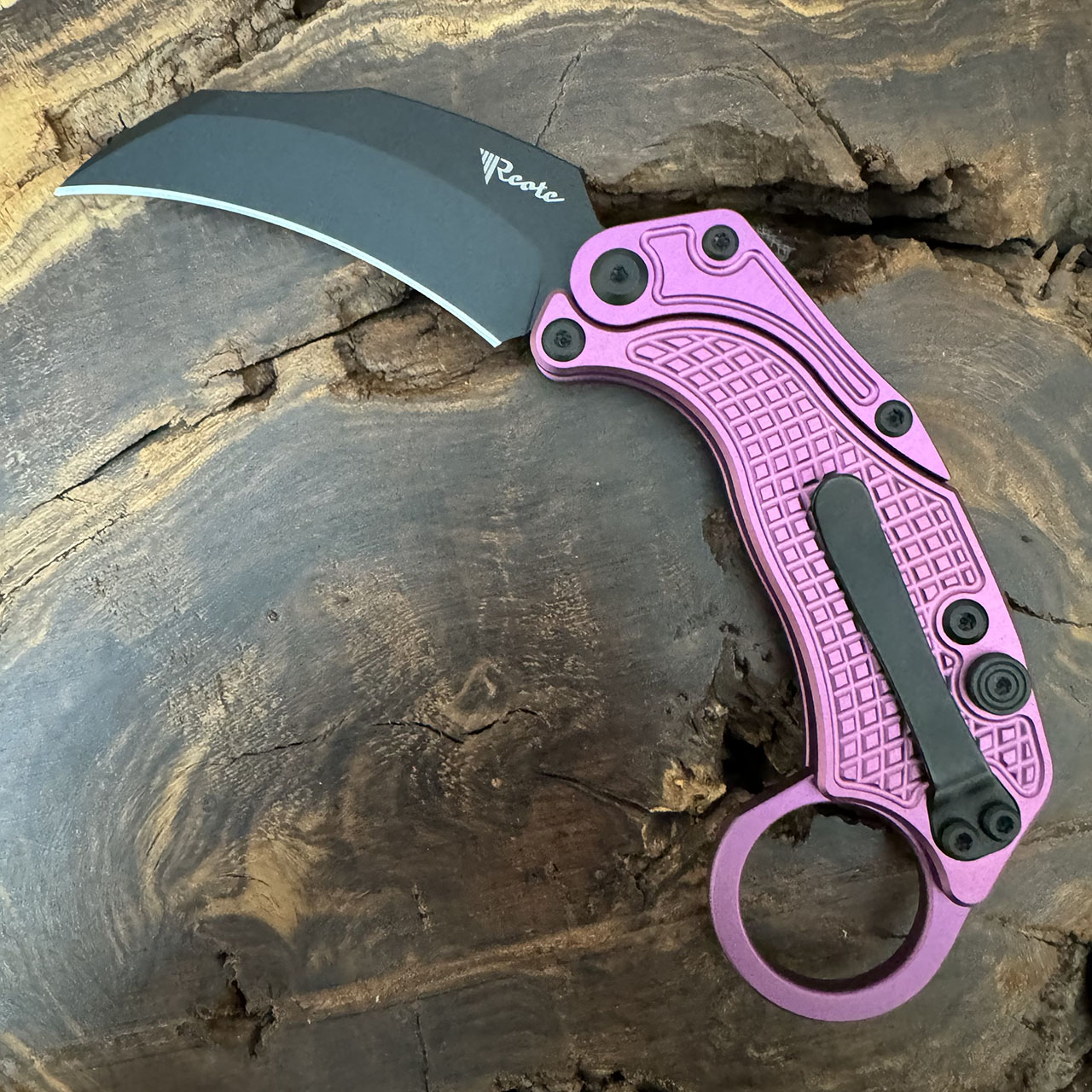 Reate Knives EXO-K Button Lock Karambit Gravity Knife Purple Handle ...