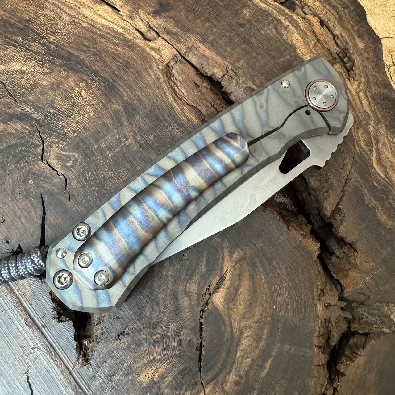 Harm Edged Tools Custom Resistor Frame Lock Flamed Titanium Handle Hand ...