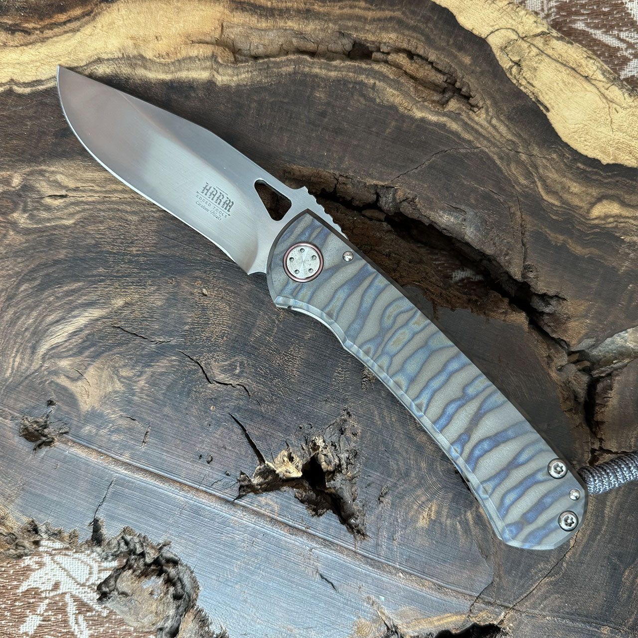 Harm Edged Tools Custom Resistor Frame Lock Flamed Titanium Handle Hand ...