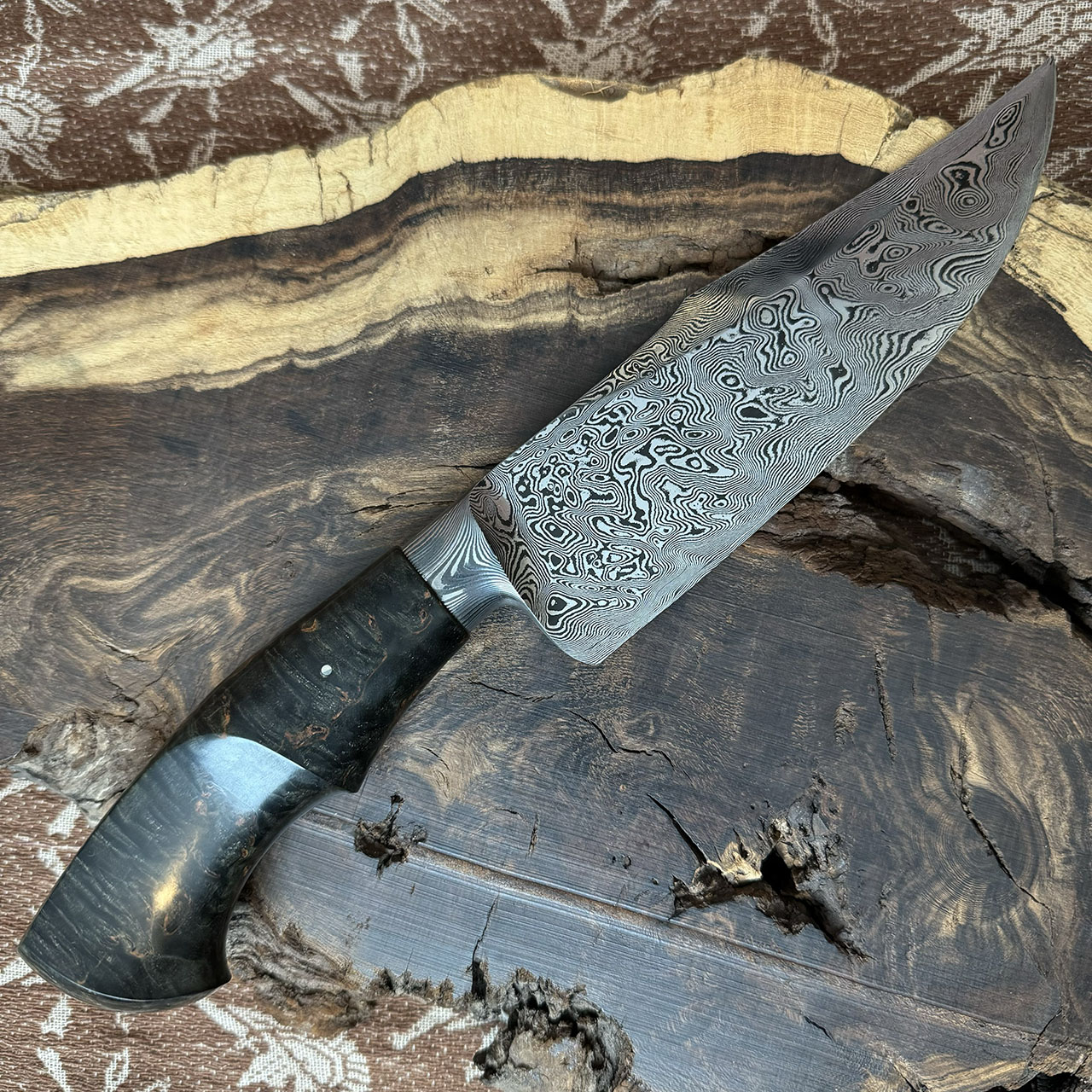Jan Hafinec Custom Fixed Blade Dyed Box Elder Handle Damascus Bowie ...