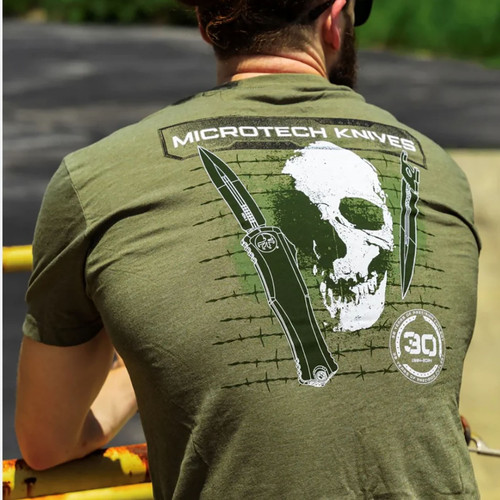 Microtech 30th Anniversary Next Level T-Shirt Green | American Edge Knives