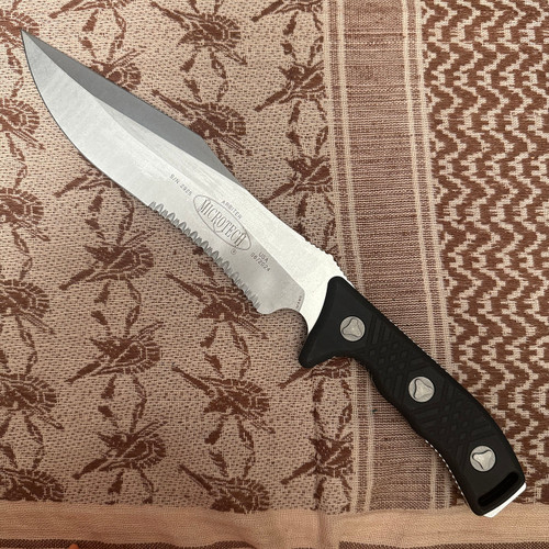 Microtech Arbiter Fixed Blade Black G-10 Stonewash Serrated 104-11 ...
