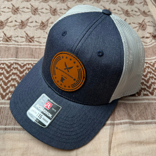 American Edge Heather Gray/Black Leather Patch Hat | American Edge Knives