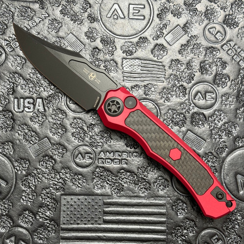 Heretic Knives Wraith V4 Auto Bowie Red Handle Carbon Fiber Inlay Black ...