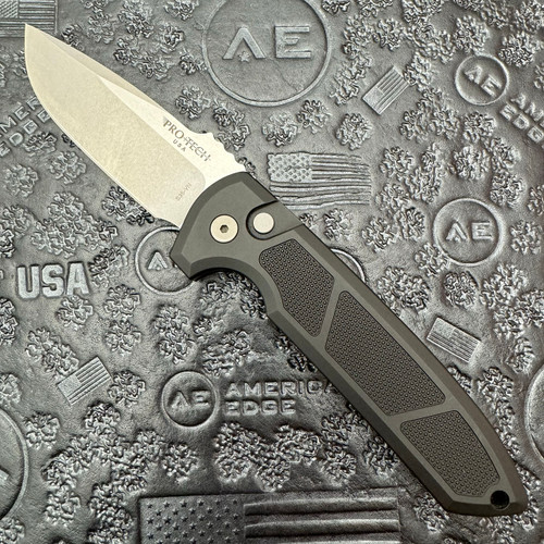 Pro Tech Les George Rockeye Auto Textured Black Handle Stonewash Blade