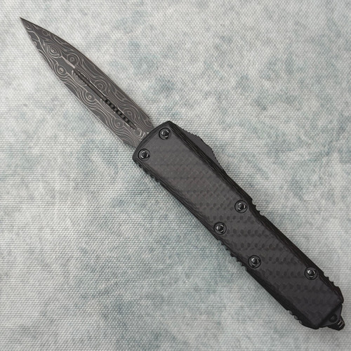 Microtech UTX-85 D/E Carbon Fiber Top Damascus Standard Ringed Hardware Signature Series Serial ...
