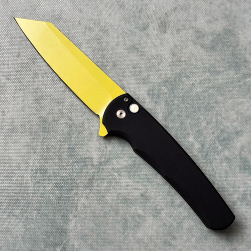 Pro Tech Malibu Button Lock Flipper Reverse Tanto Black Handle Yellow
