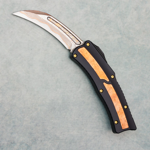 Heretic Knives Custom ROC Curved OTF Black Handle w/ Hammer Peened ...