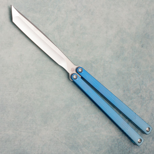 MachineWise Opus Serif Balisong Ice Blue Fade Titanium Texture Handle ...