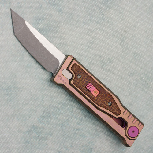 Reate EXO Mini T/E Gravity Knife Pink/Gold Anodized Titanium Handle w ...