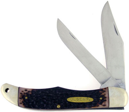 Olsen Knife Co. Olsen OK Two Blade Folding Hunter Brown Jigged Delrin ...
