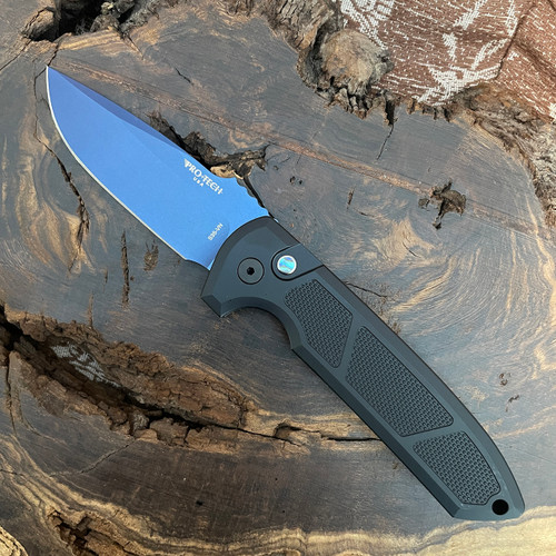 Pro Tech Les George Rockeye Auto Textured Black Handle Sapphire Blue