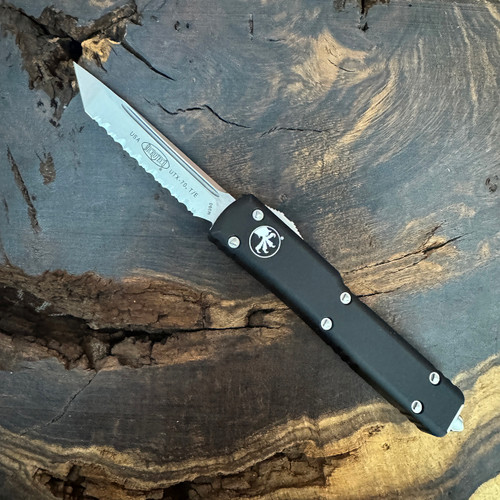 Microtech Utx 70 Te Black Satin Full Serrated 149 6 American Edge Knives