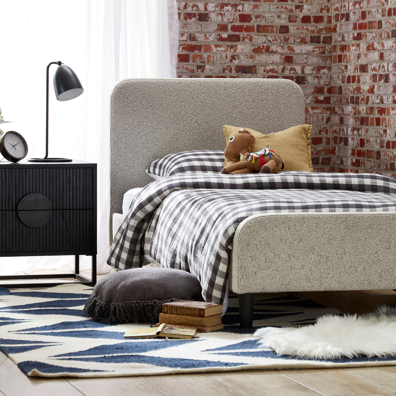 Coby single and king single boucle fabric bed | Focus on Furniture