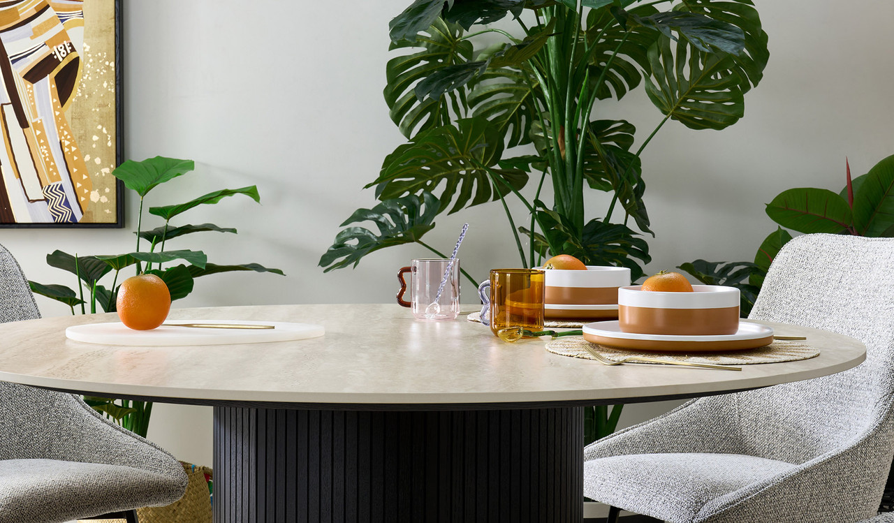 Caspian travertine top dining table | Focus on Furniture