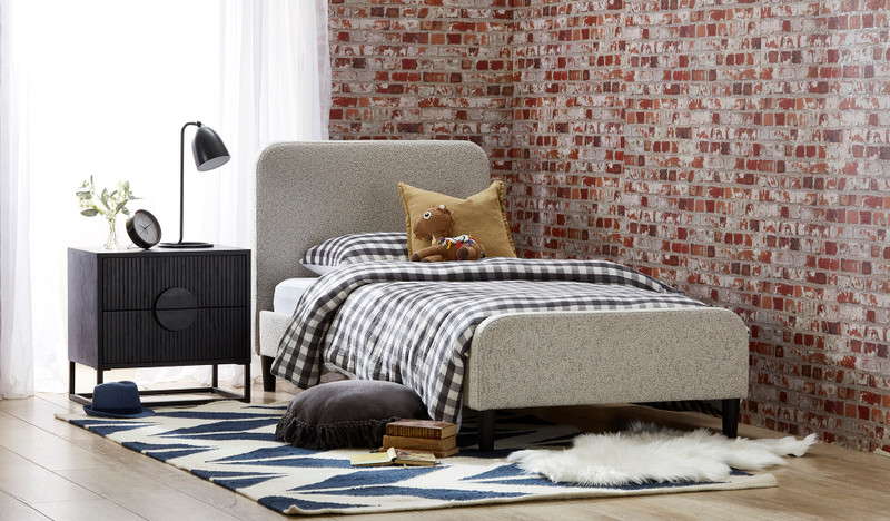 Coby single and king single boucle fabric bed Focus on Furniture