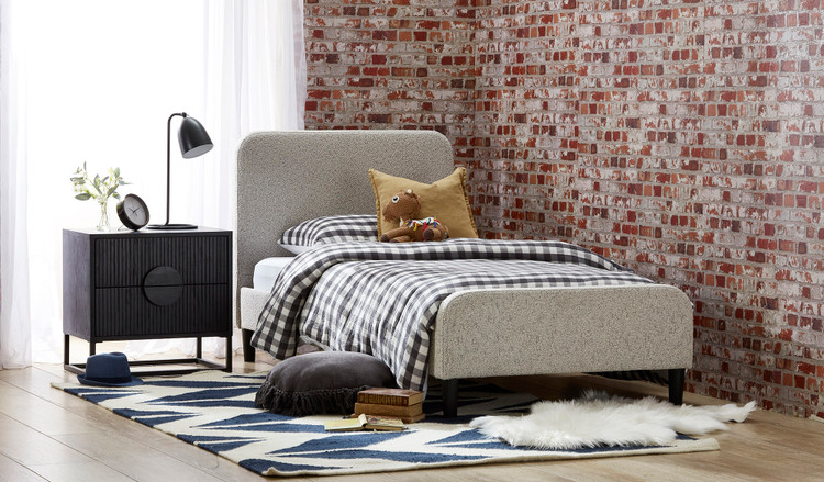 Coby single and king single boucle fabric bed | Focus on Furniture