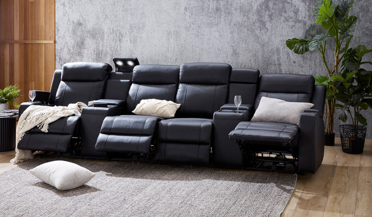 Belford leather 4 seat theatre recliner | Focus on Furniture